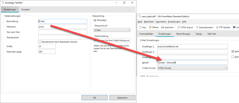 DA-FormMaker: Platzhalter im Betreff verwenden DA-Software